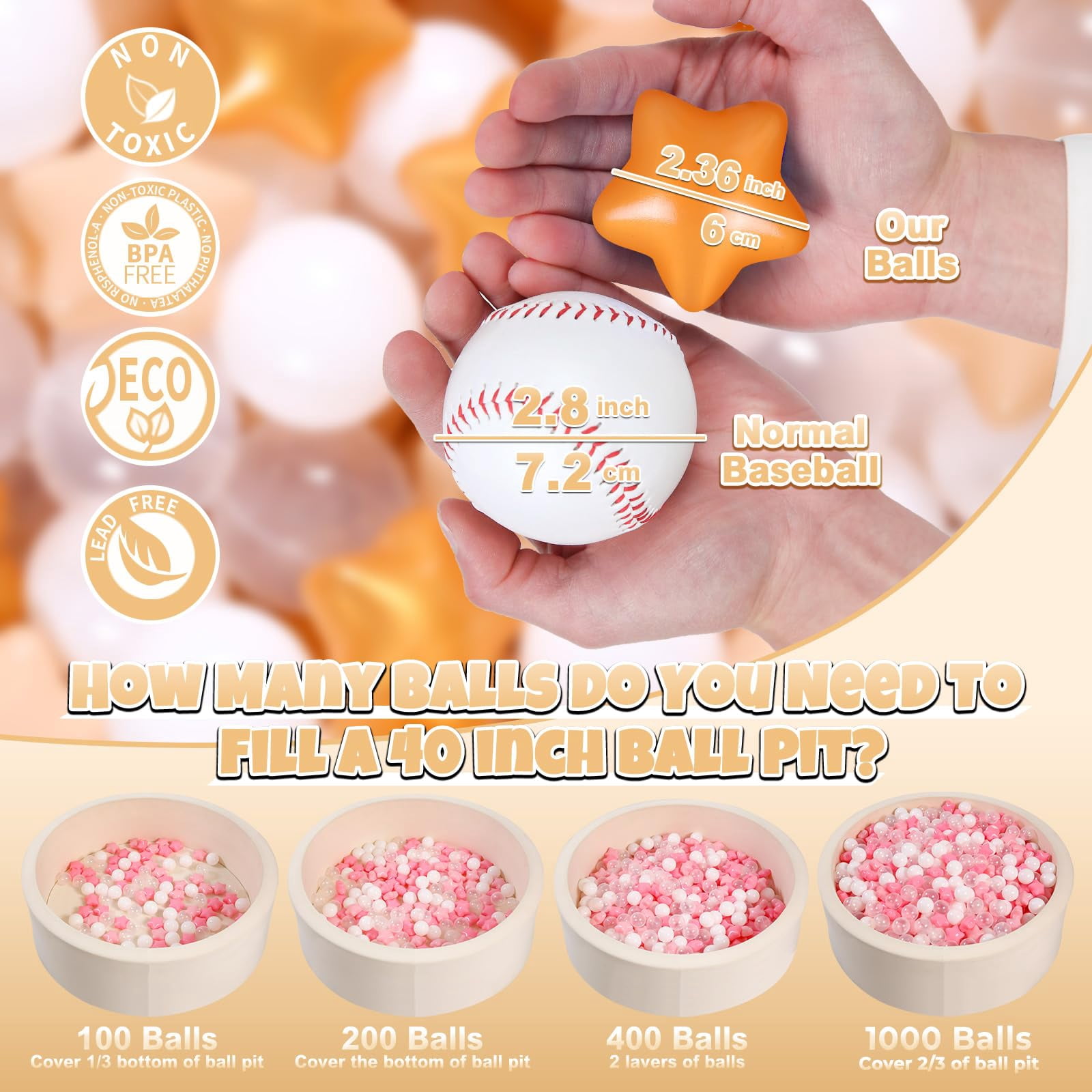 100pcs Pearl Gold+beige+white+clear Star Balls 100 balls Crushproof ...