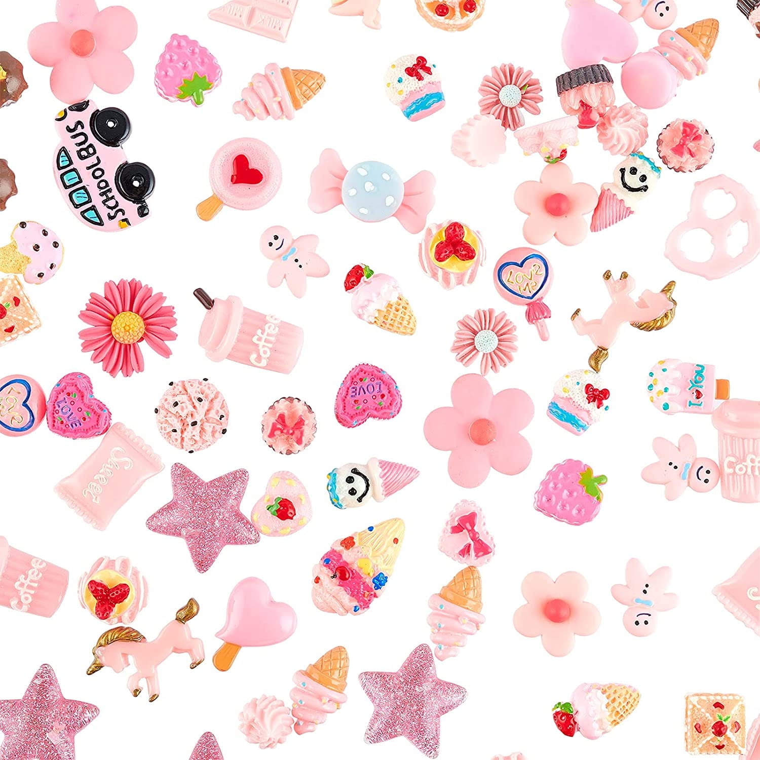 100pcs Pink Resin Slime Charms Mix Candy Cake Resin Cabochons Flatback ...