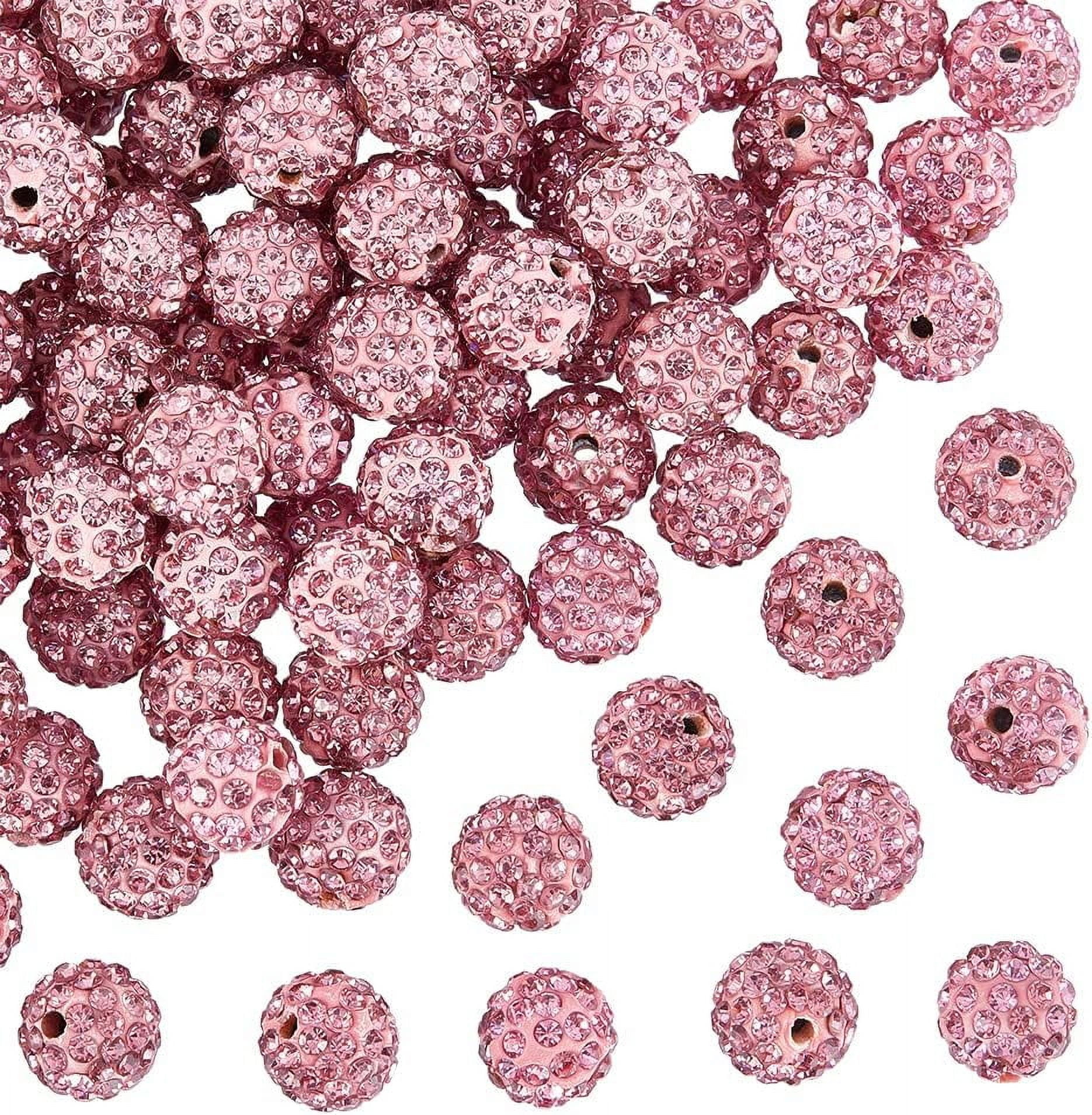 100pcs Pink Rhinestone Beads - 10mm Pink Clay Polymer Disco Ball Round ...
