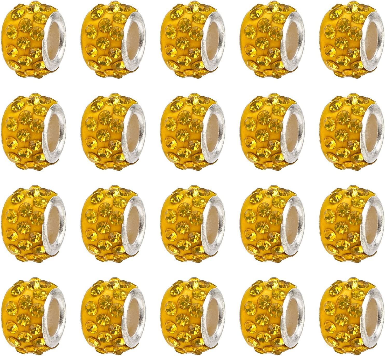 100pcs Polymer Clay Rhinestone European Beads Lemon Yellow Large Hole ...