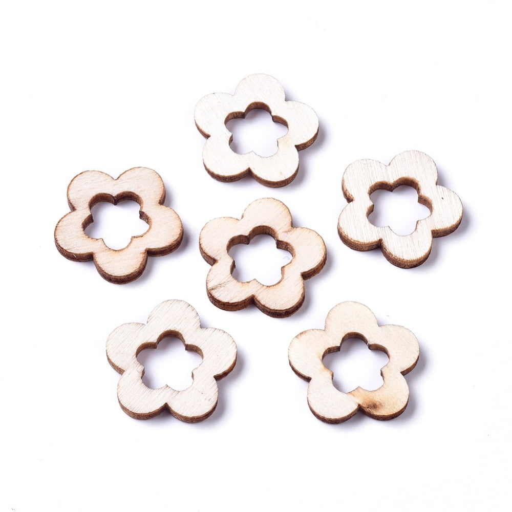 100pcs Poplar Wood Linking Rings Flower Floral White 19x20x2.5mm Inner ...