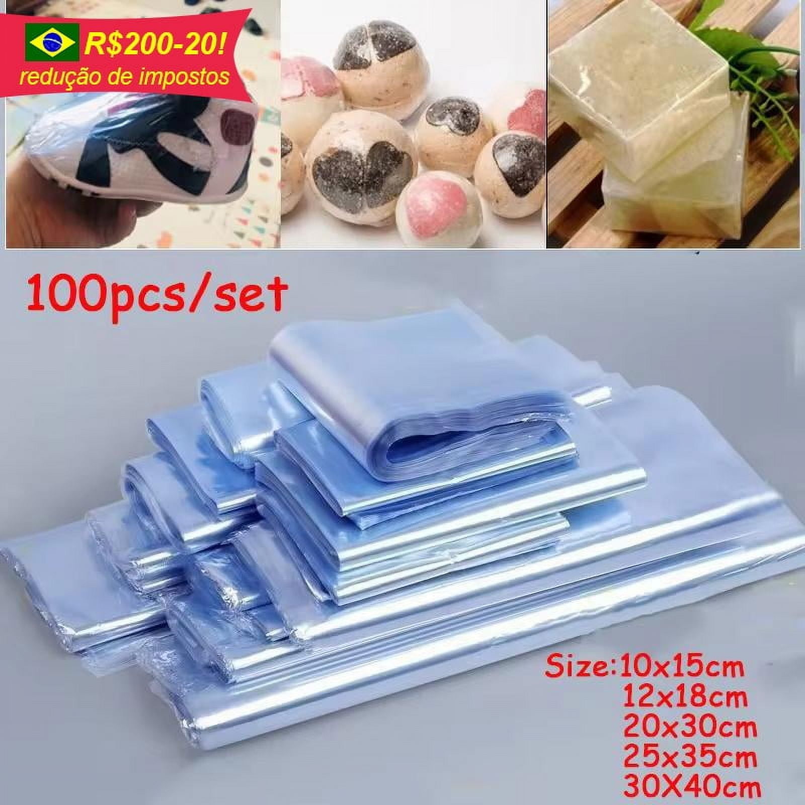 100pcs Pvc Heat Shrink Film Bag DIY Blower Heat Seal Flat Mouth Wrap ...