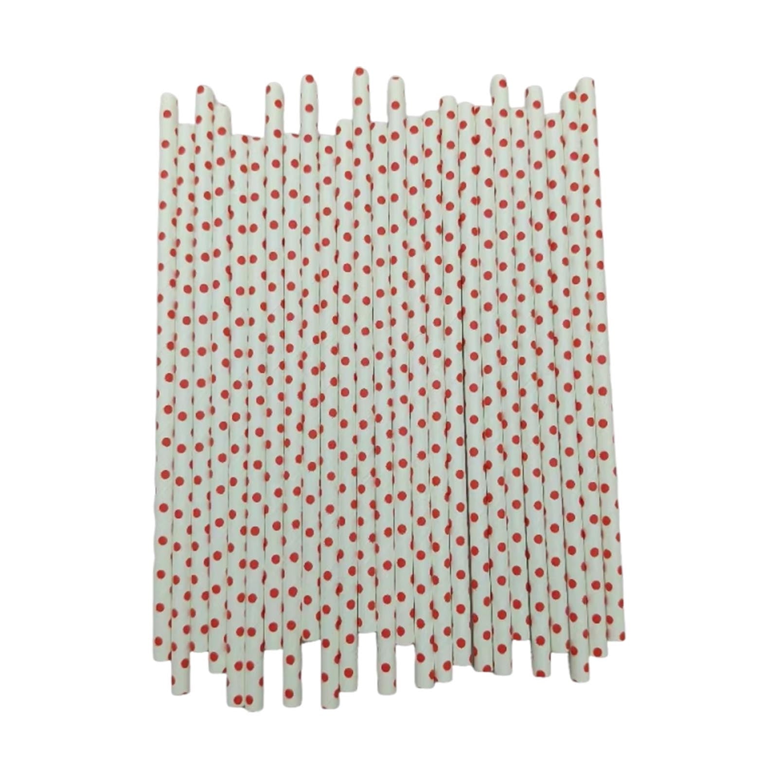 100pcs Red Disposables Paper Straw Degradables Kraft Paper Straight ...