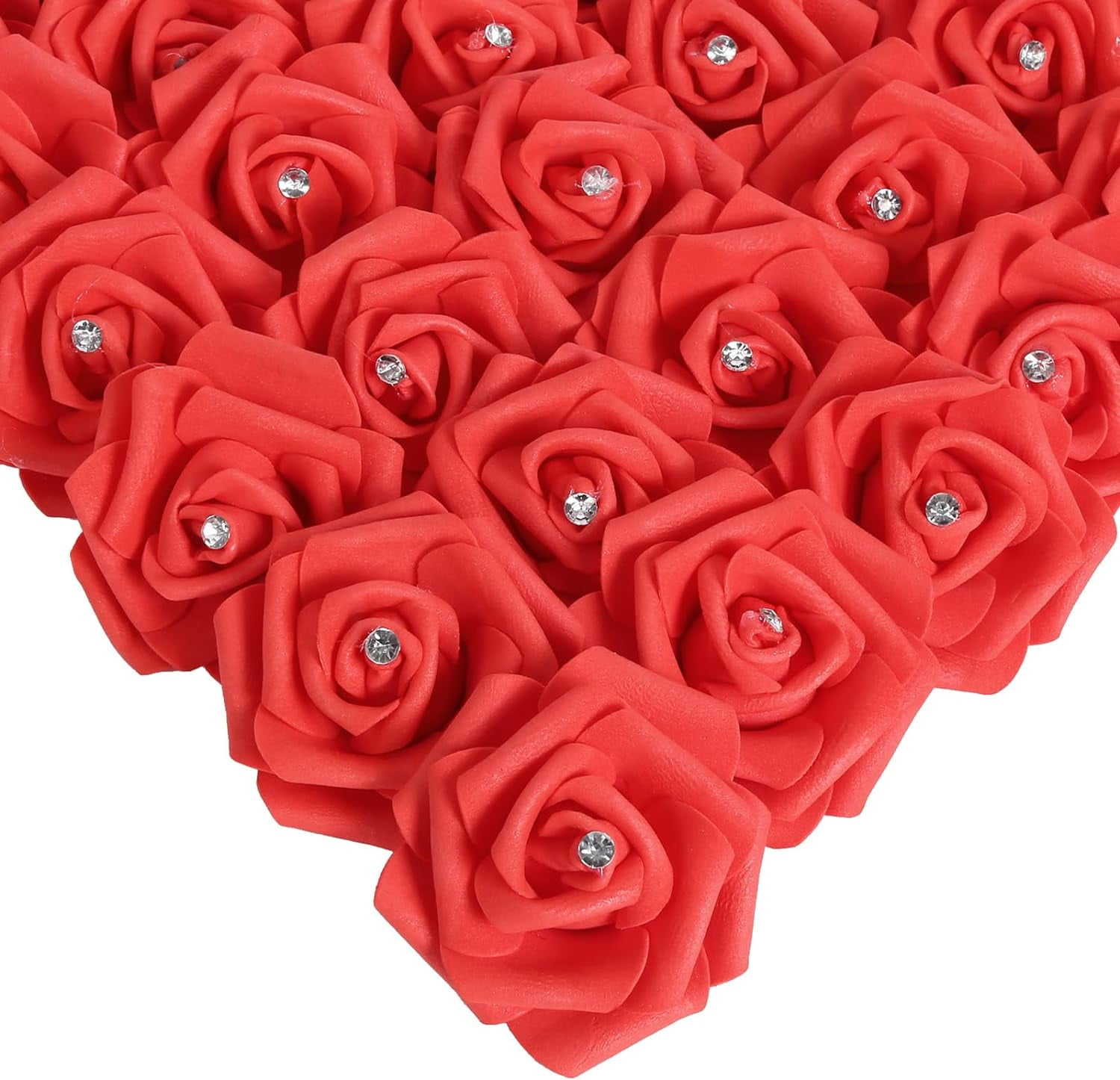 100pcs Red Foam Rose Artificial Flower Bulk with Crystal 3in Real ...