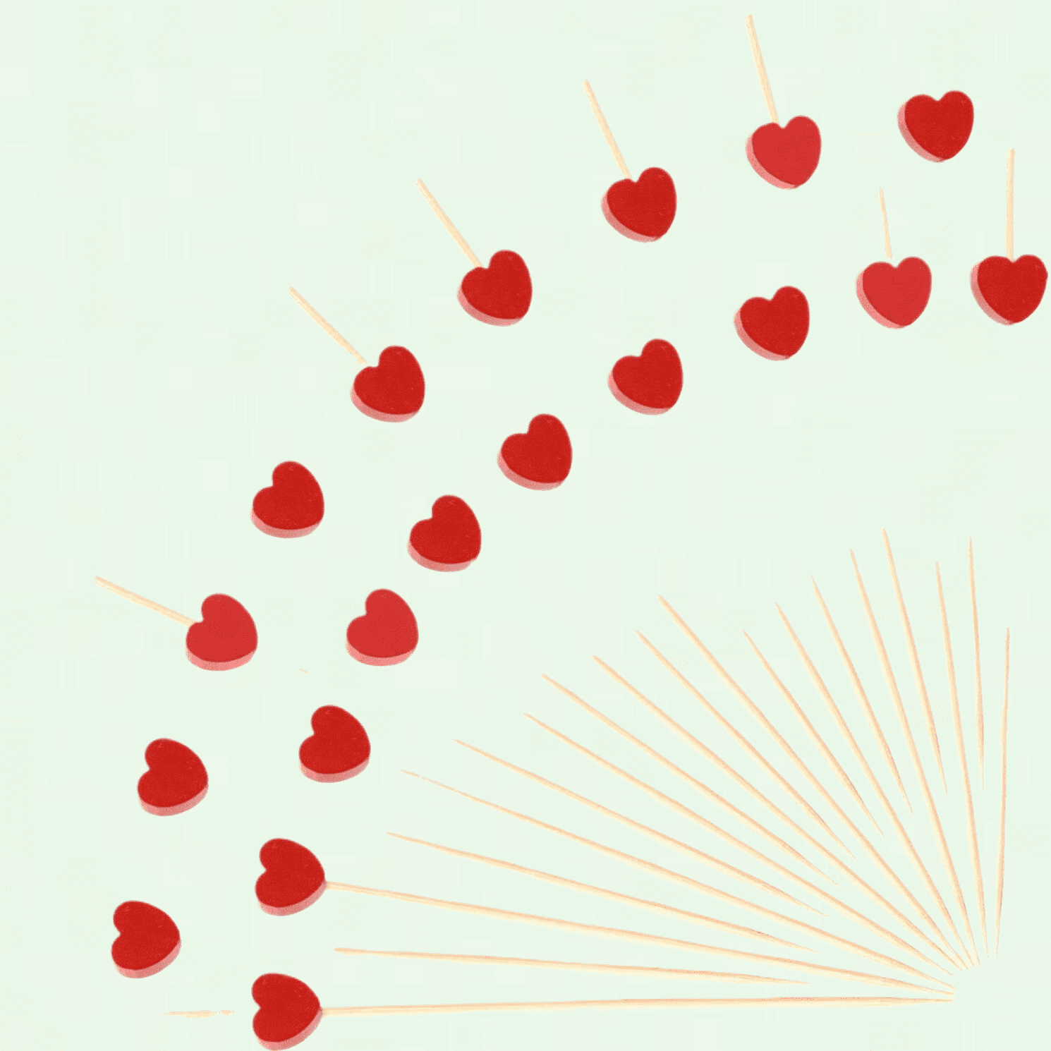 100pcs Red Heart Cocktail Picks, 4.7'' Bamboo Fruit Sticks Food ...