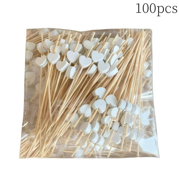 100pcs Red Heart Cocktail Picks Long Fruit Sticks Food Toothpicks ...