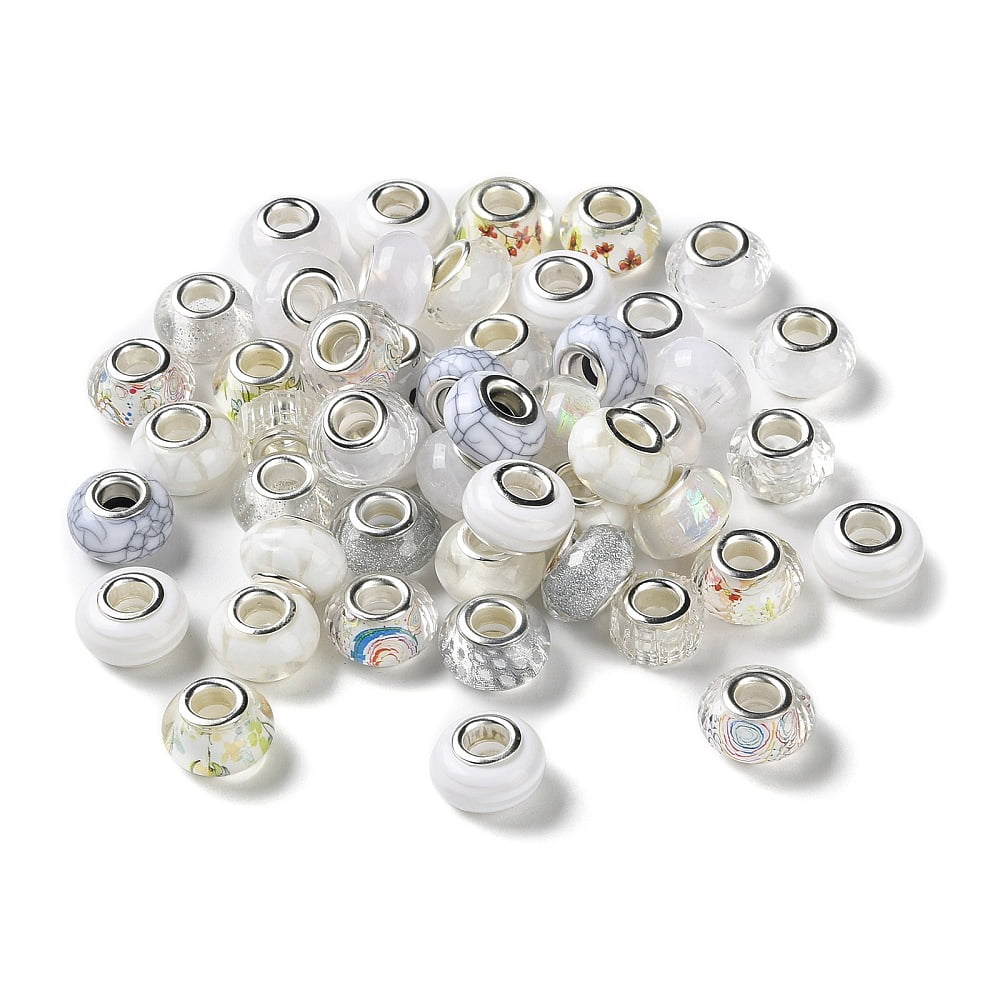 100pcs Resin European Beads with Platinum Plated Brass Core Rondelle ...