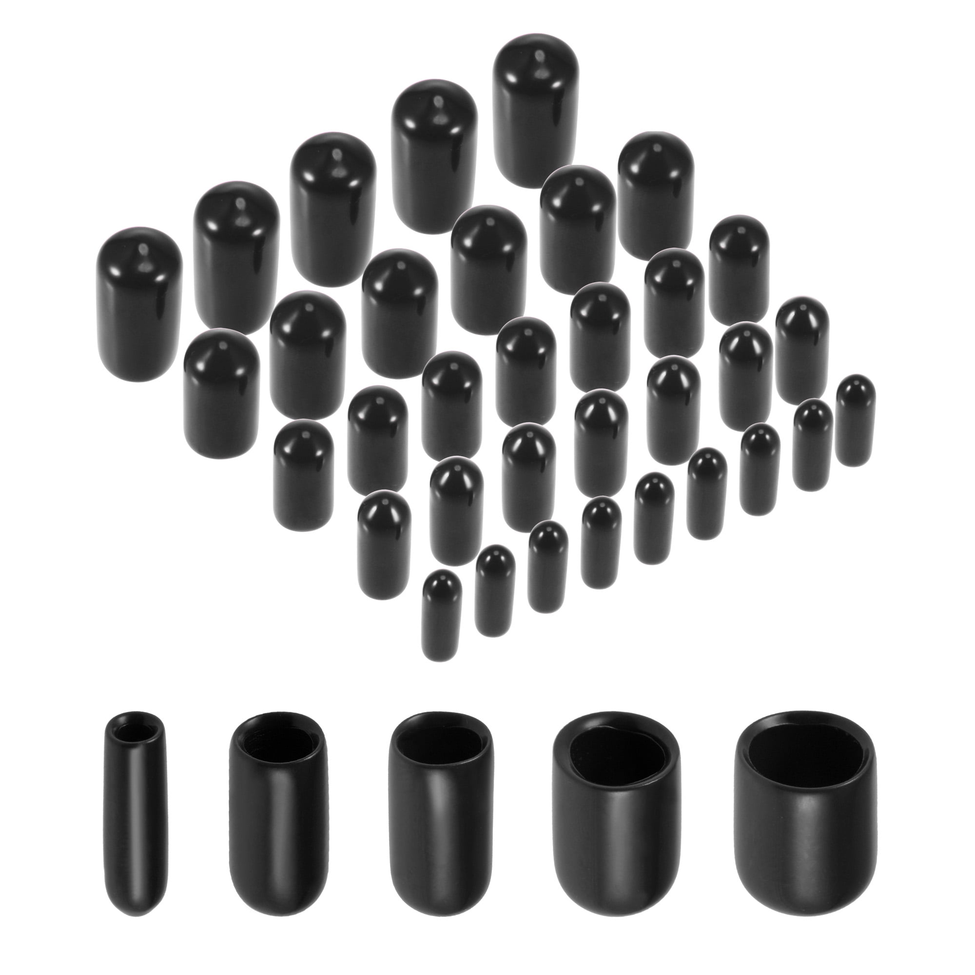 100pcs Round Rubber End Caps 1/8" 3/16" 1/4" 5/16" 3/8" Black Vinyl ...