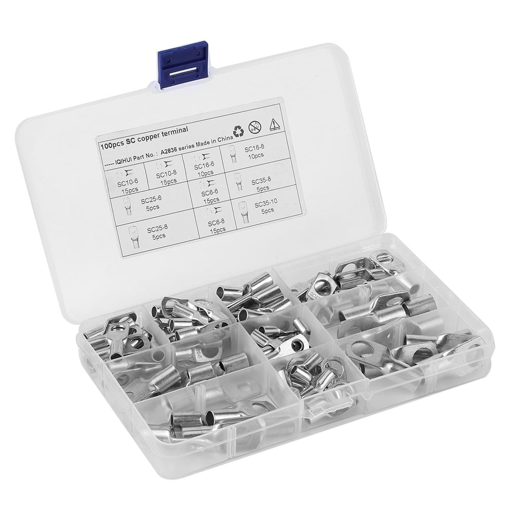 100pcs SC Terminals Tinned Red Copper Electrical Cable Lugs Set Easy ...