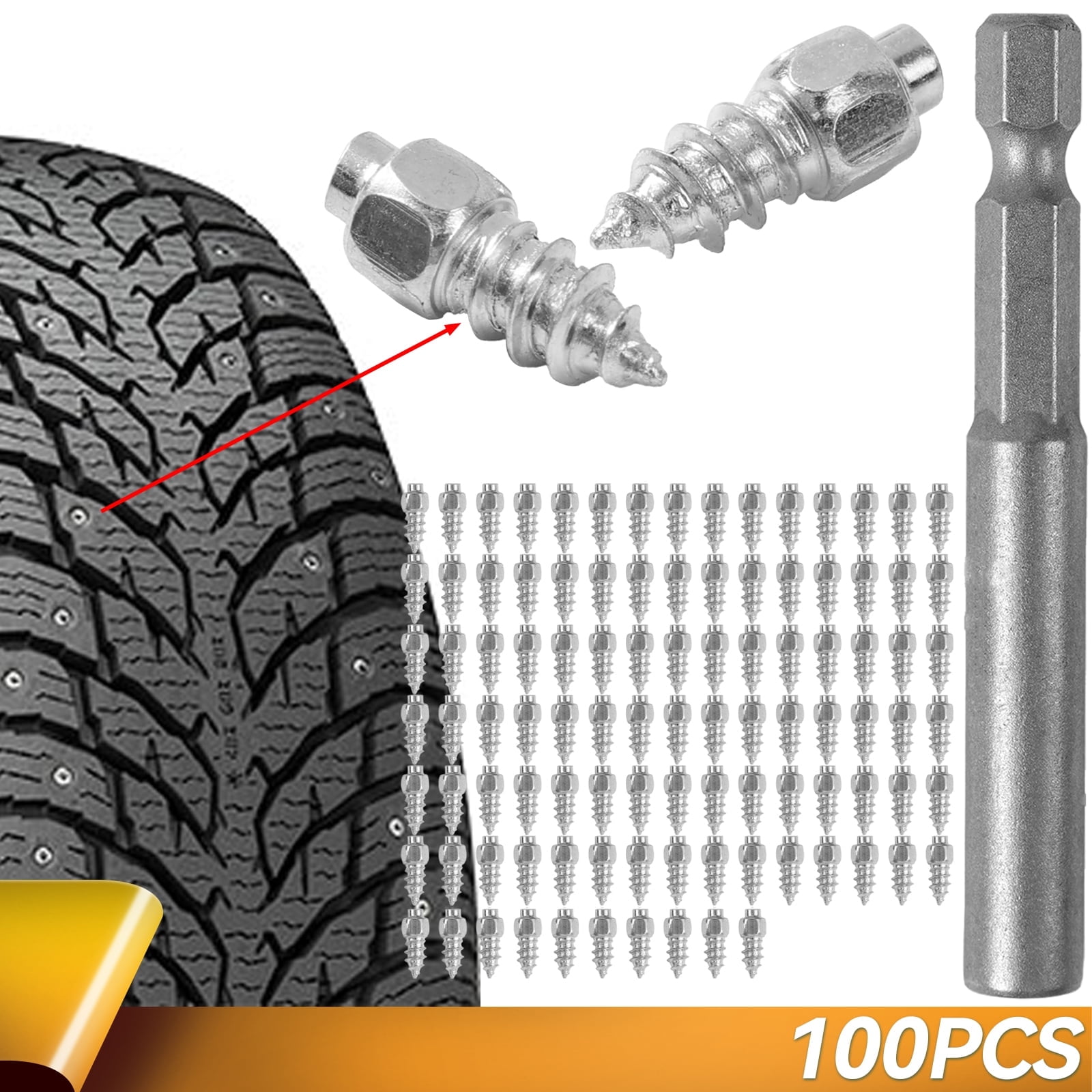 100pcs Screw Tire Studs Snow Tire Spikes Tool Anti-Slip 4*12mm for Car ...