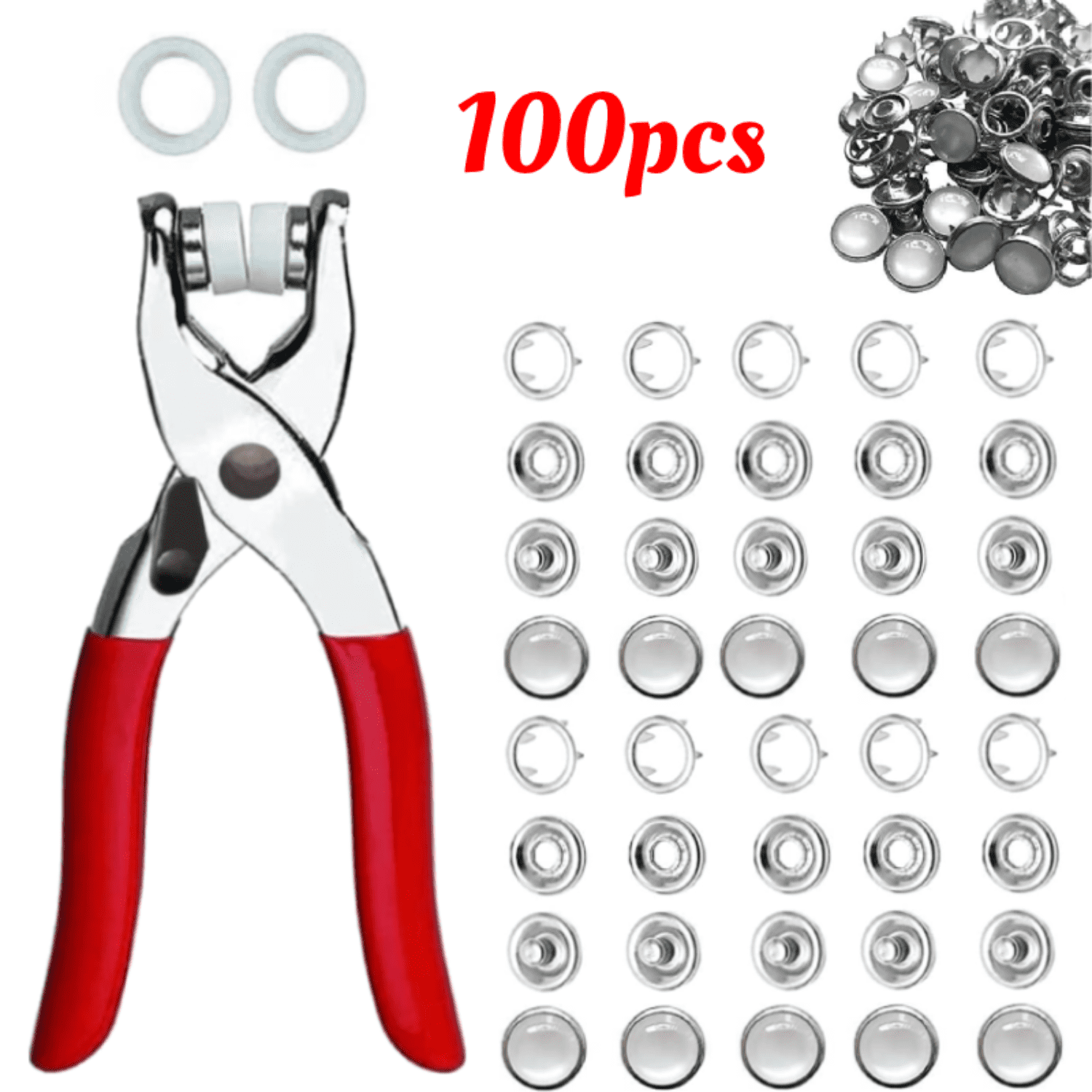 100pcs Sewing Snap Buttons Snap Fasteners Tool Metal Snaps Buttons with ...