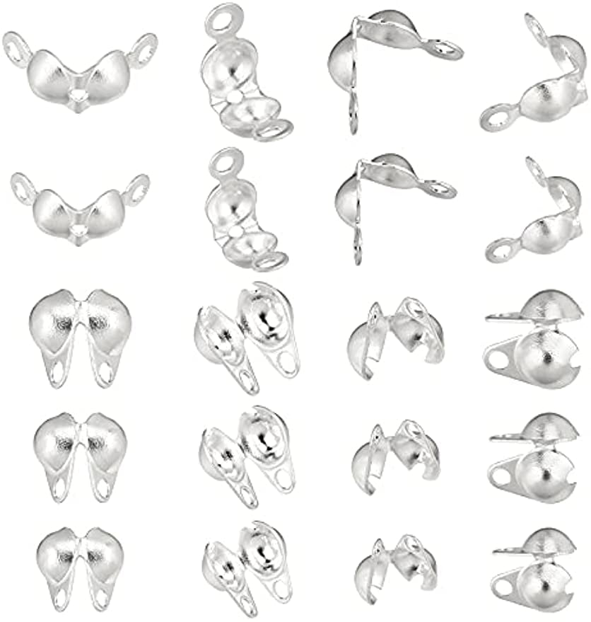 100pcs Silver Bead Tips Stainless Steel Calotte Ends Open Clamshell ...