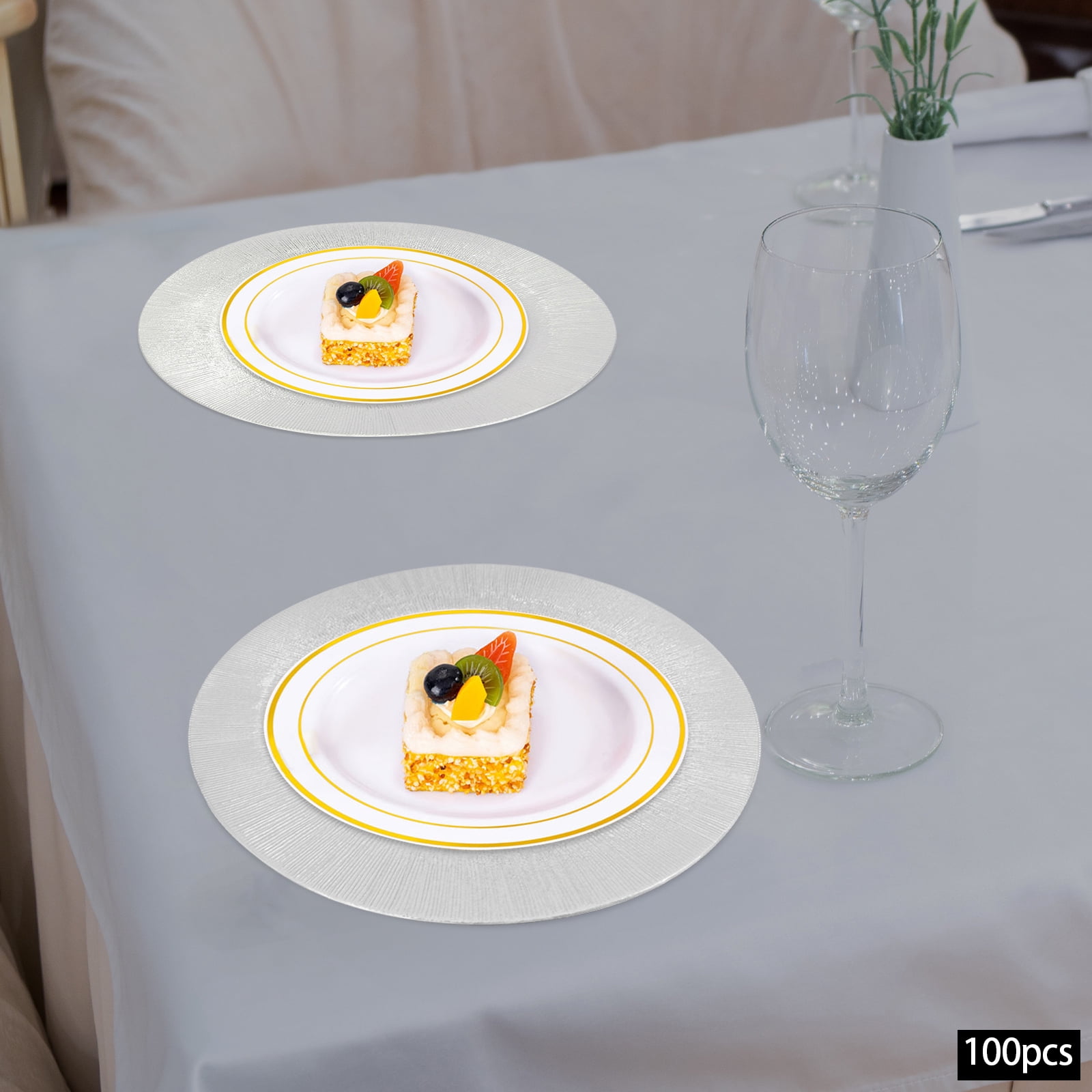 100pcs Silver PP 33cm Western Dim Sum Plate Scratch-Resistant And Fall ...