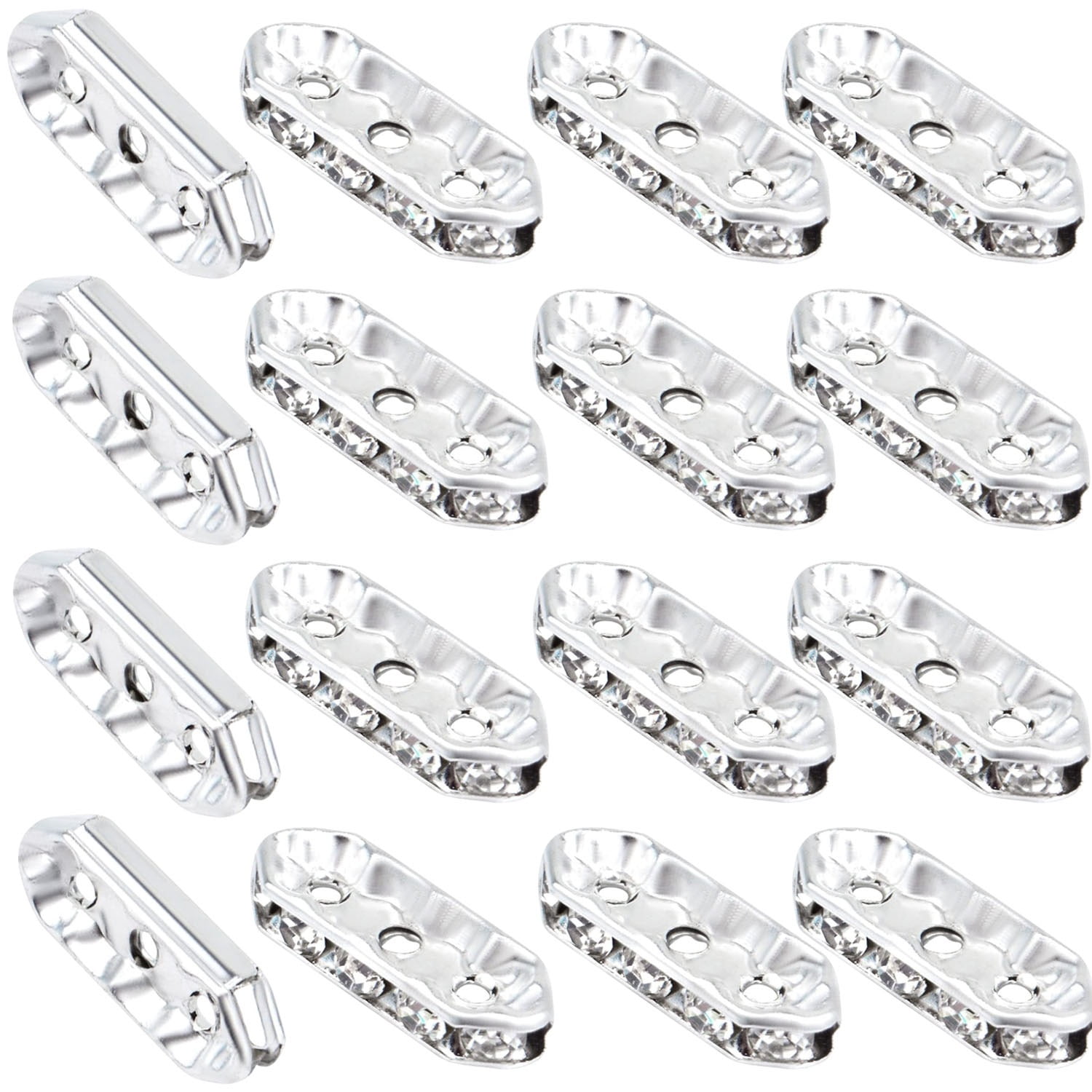 100pcs Silver Rhinestone Spacer Bars 3 Holes Crystal Spacer Beads for ...