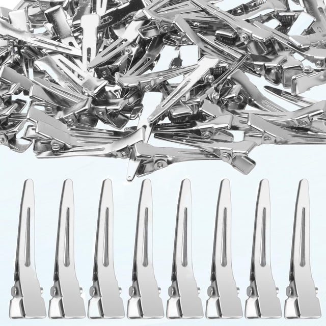 100pcs Silver Single Prong Clips Duckbill Clips Section Hair Pins Set ...