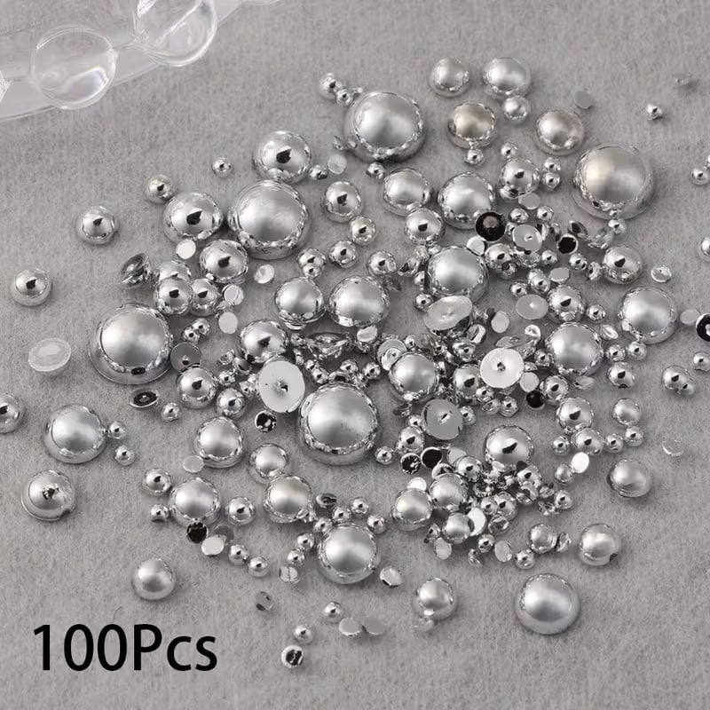 100pcs Silvery Flat Mixed Round Pearls for Nail Art Decoration - DIY ...