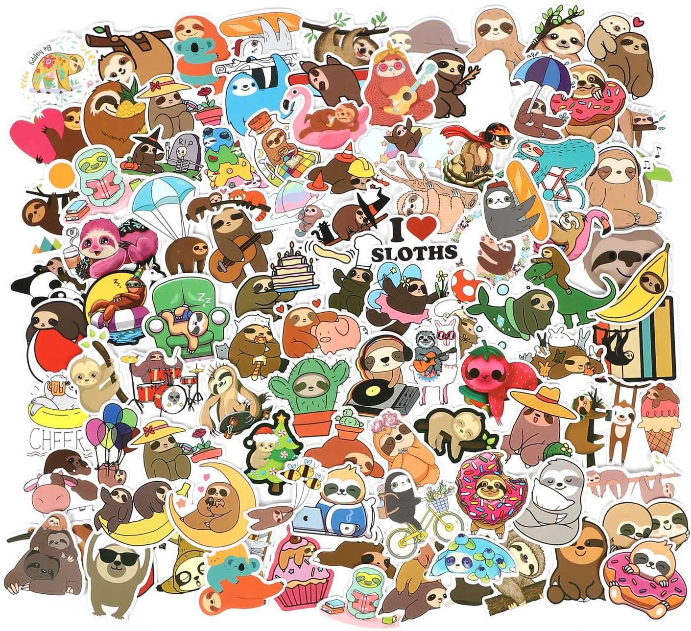 100pcs Sloth Stickers Pack for Water Bottle,Sloth Lovers Gifts for ...