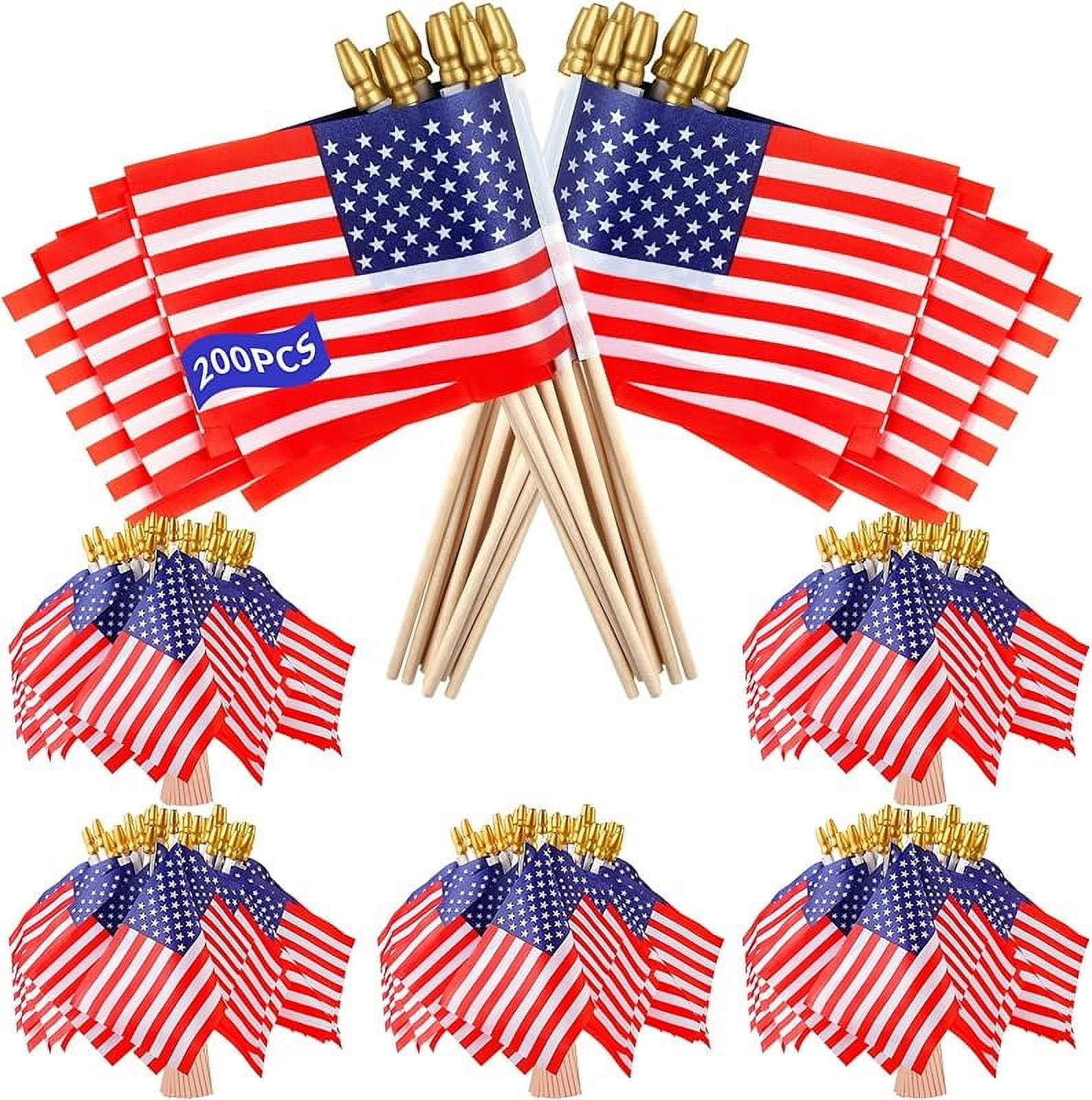 100pcs Small American Flags on Stick, Handheld 8 x 5.5 Inchs Mini ...