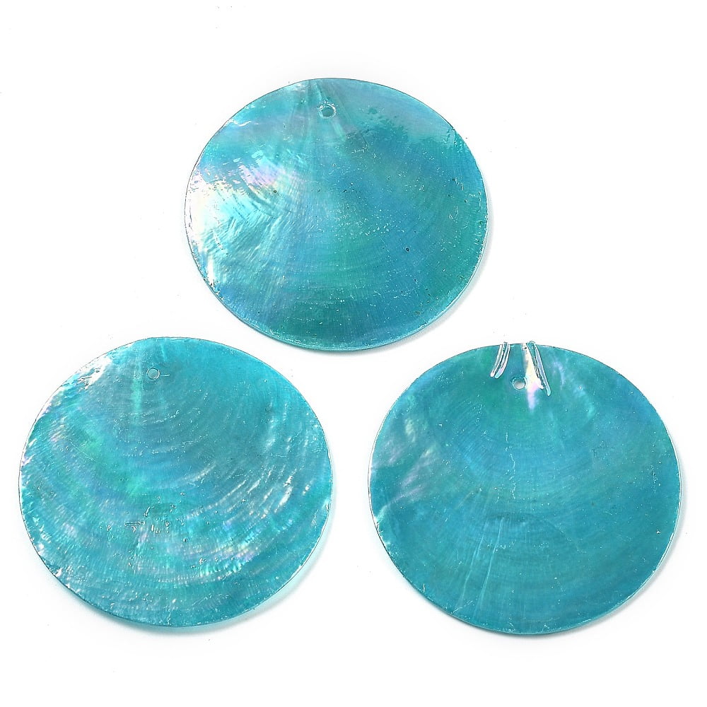 100pcs Spray Painted Capiz Shell Pendants Disc AB color Cyan 39.5~40x1 ...