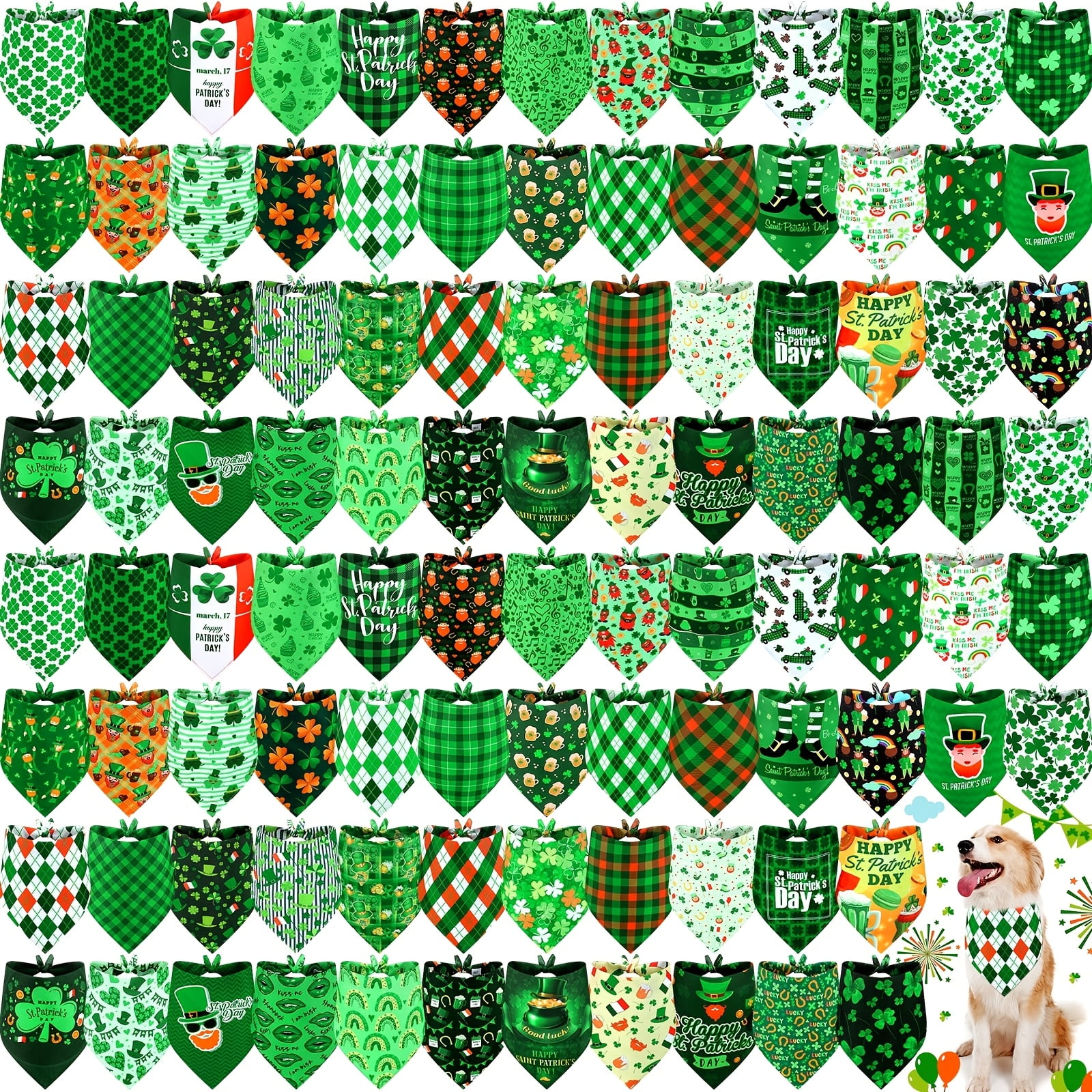 100pcs St Patrick Dog Bandanas Bulk Soft And Breathable Adjustable ...