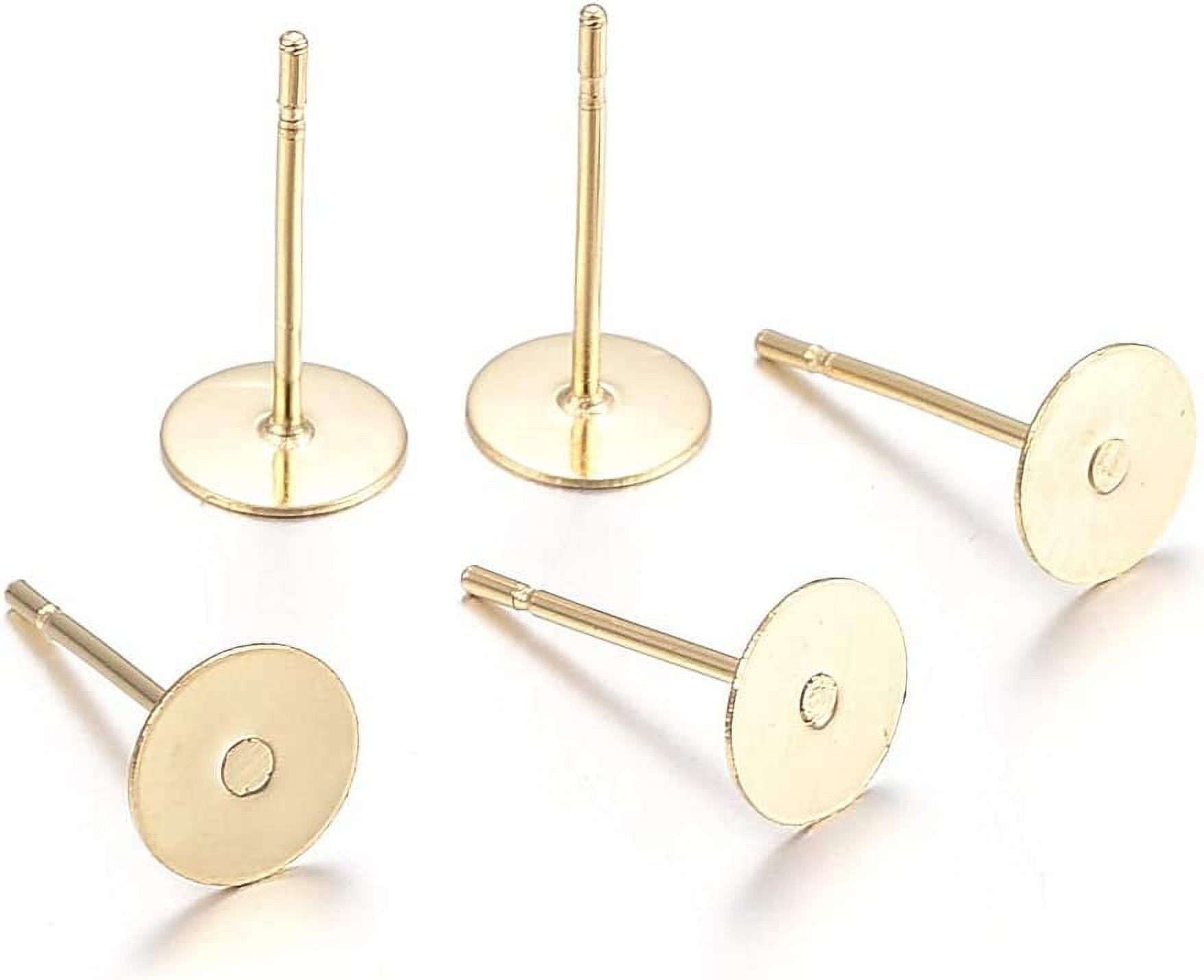 100pcs Stainless Steel Earrings Posts Flat Round Blank Pad Golden ...