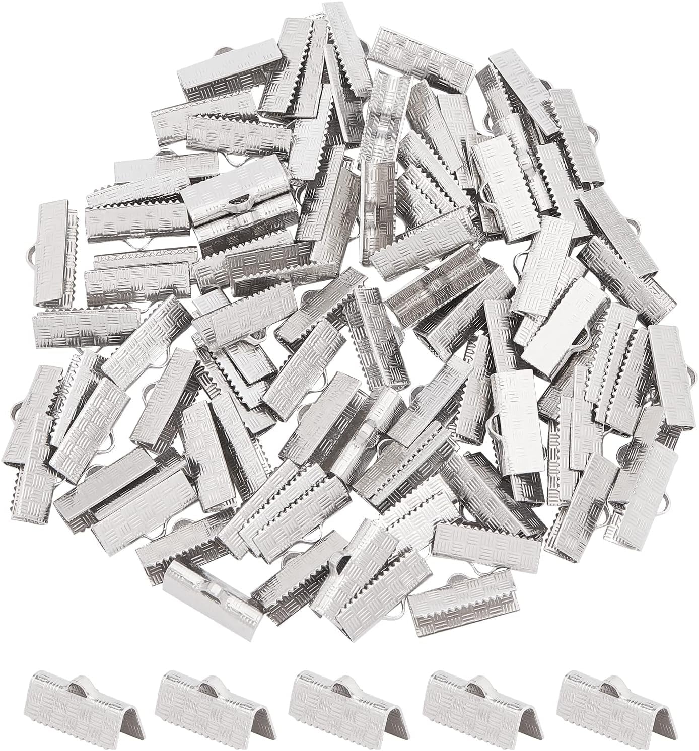 100pcs Stainless Steel Ribbon Ends Ribbon Clamp Crimps with Loop Ribbon ...