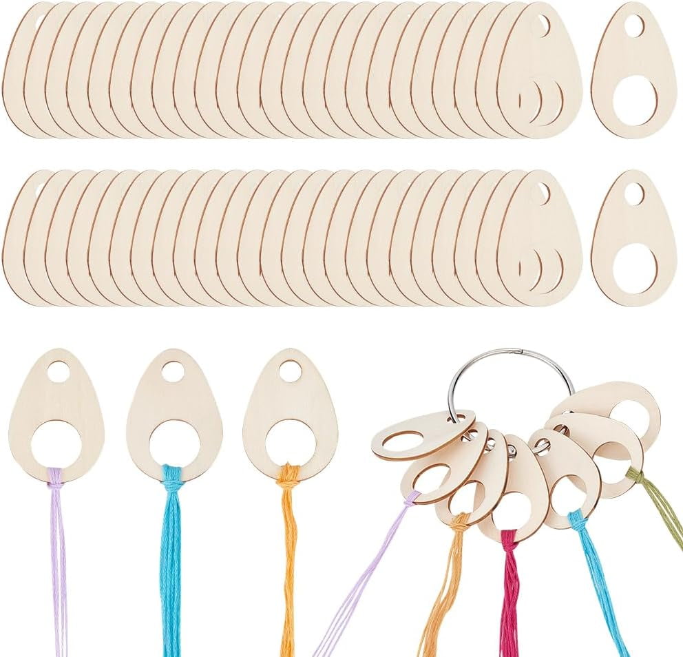 100pcs Teardrop Wood Thread Drops 1.9x1.3inch Wood Cross Stitch Thread ...