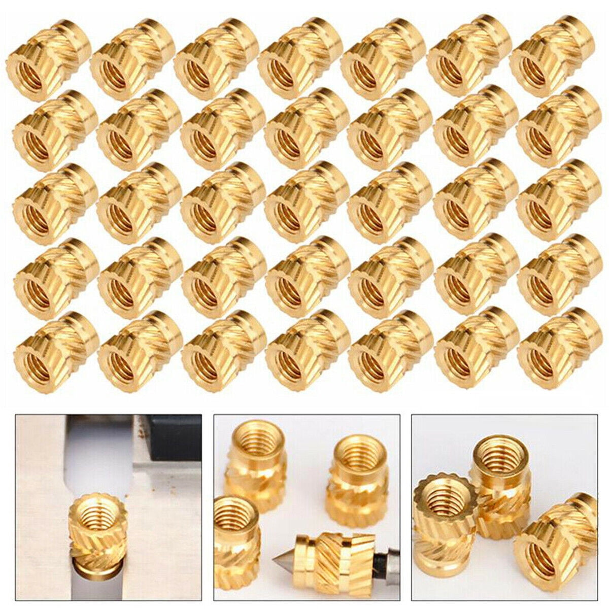 100pcs Thread Knurled Brass Nuts M6 x 6mm L x 5mm OD Female Thread ...