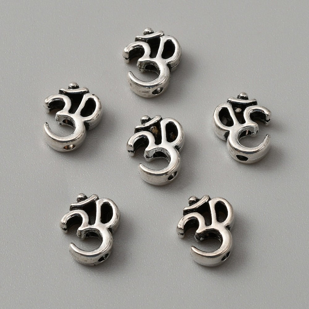 100pcs Tibetan Style Alloy Beads Ohm/Aum Silver 12.5x10.5x4.5mm Hole: 1 ...