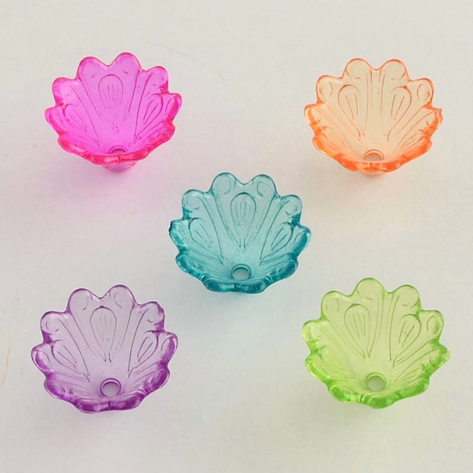 100pcs Transparent Acrylic Flower Bead Caps More Petal Mixed color ...