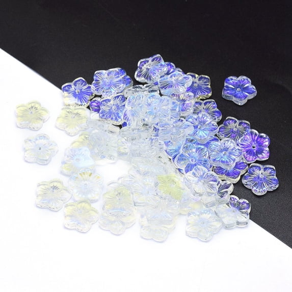 100pcs Transparent Glass Beads Flower AB Color Clear AB 12x13x3mm Hole ...