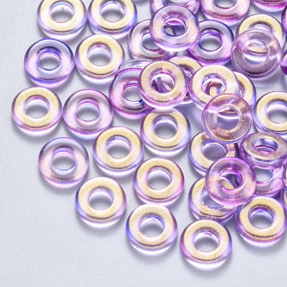 100pcs Transparent Spray Painted Glass Beads with Glitter Powder Ring ...
