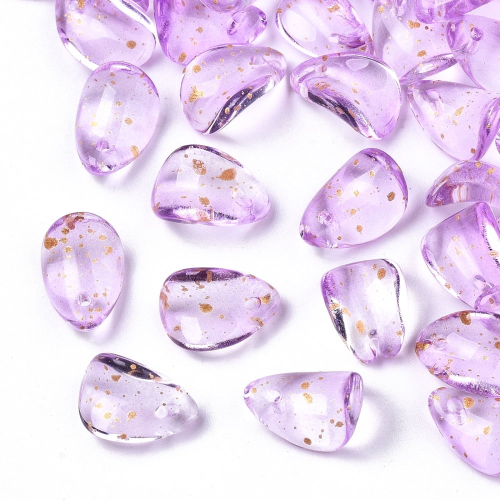 100pcs Transparent Spray Painted Glass Charms with golden Foil Petaline ...