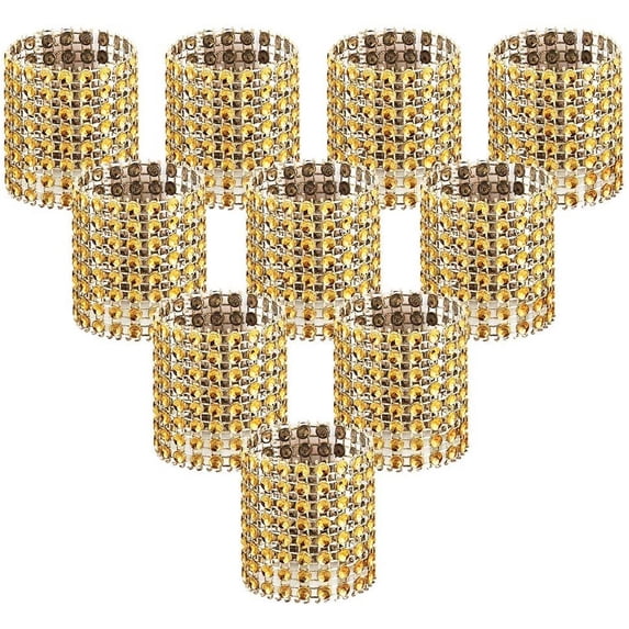 100pcs Two Tone Rhinestone Napkin Rings Gold Silver Crystal Beaded ...