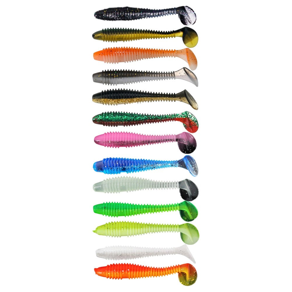 100pcs Two-color Soft Lure Ribbed Fishing Bait Worm Paddle Tail Wobbler ...