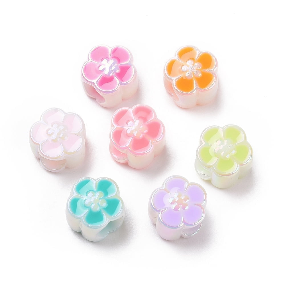 100pcs UV Plating Rainbow Iridescent Acrylic European Beads Large Hole ...