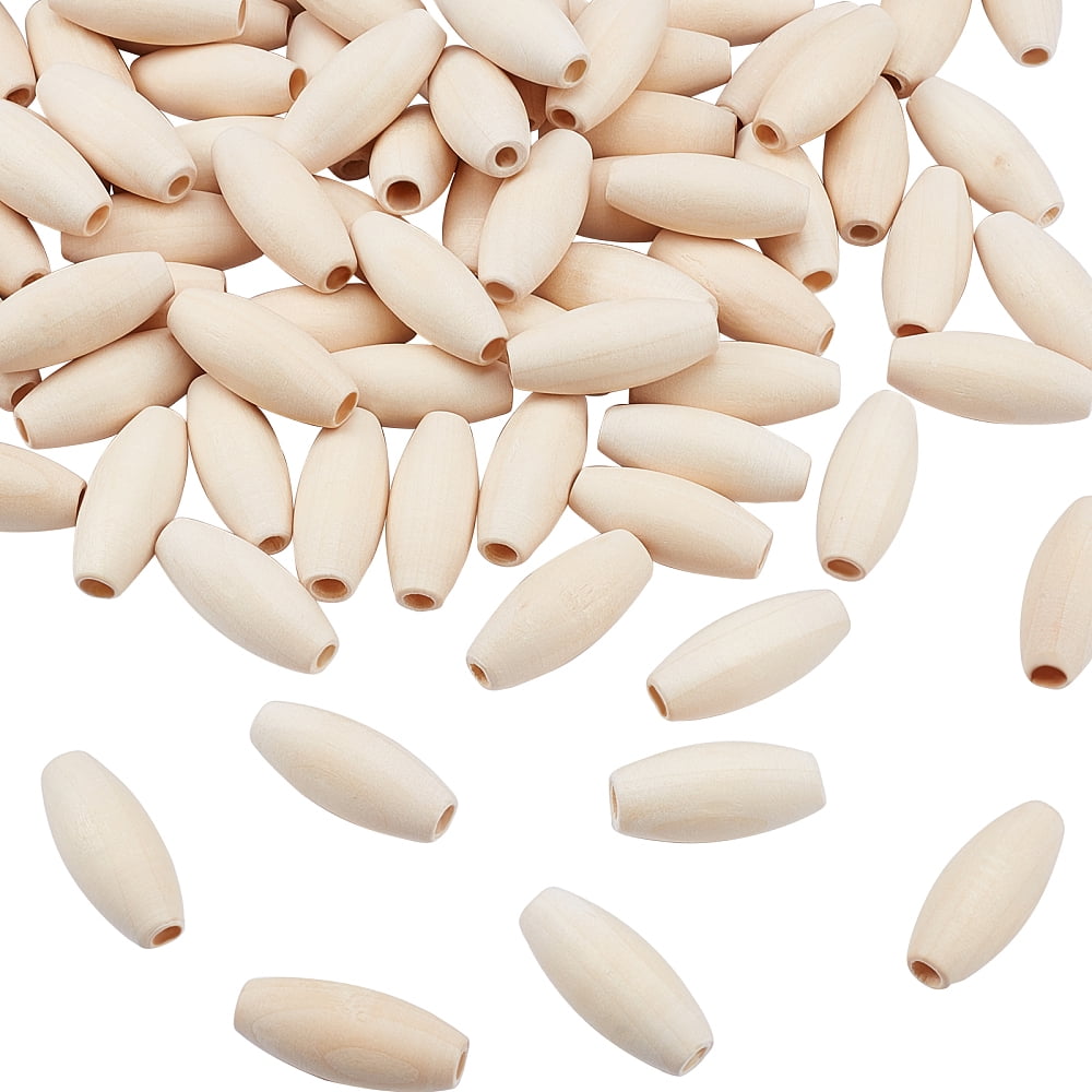 100pcs Unfinished Natural Wood Beads Undyed Large Hole Beads Oval Old ...