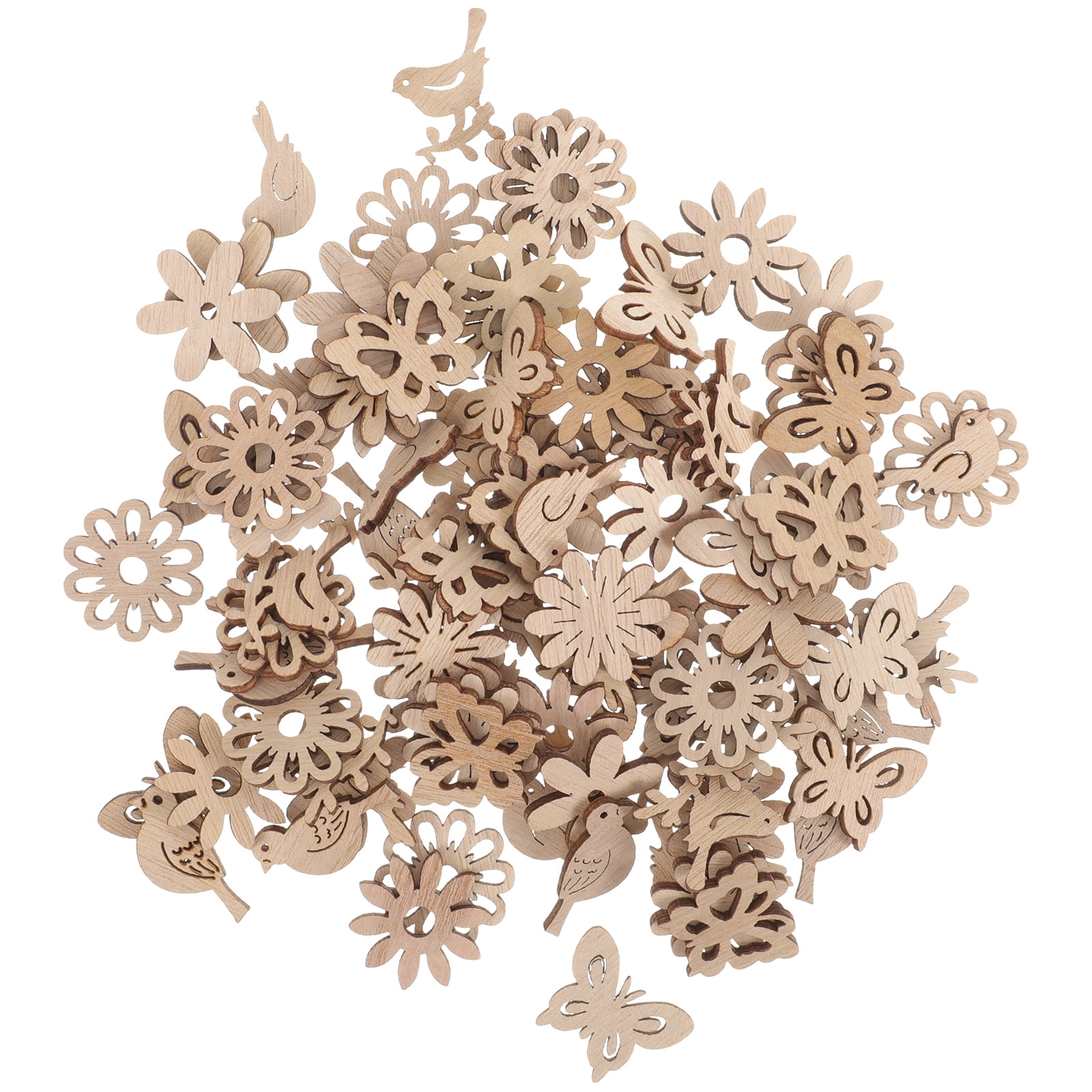 100pcs Unfinished Wooden Pieces Embellishments Wood Cutouts Shapes ...