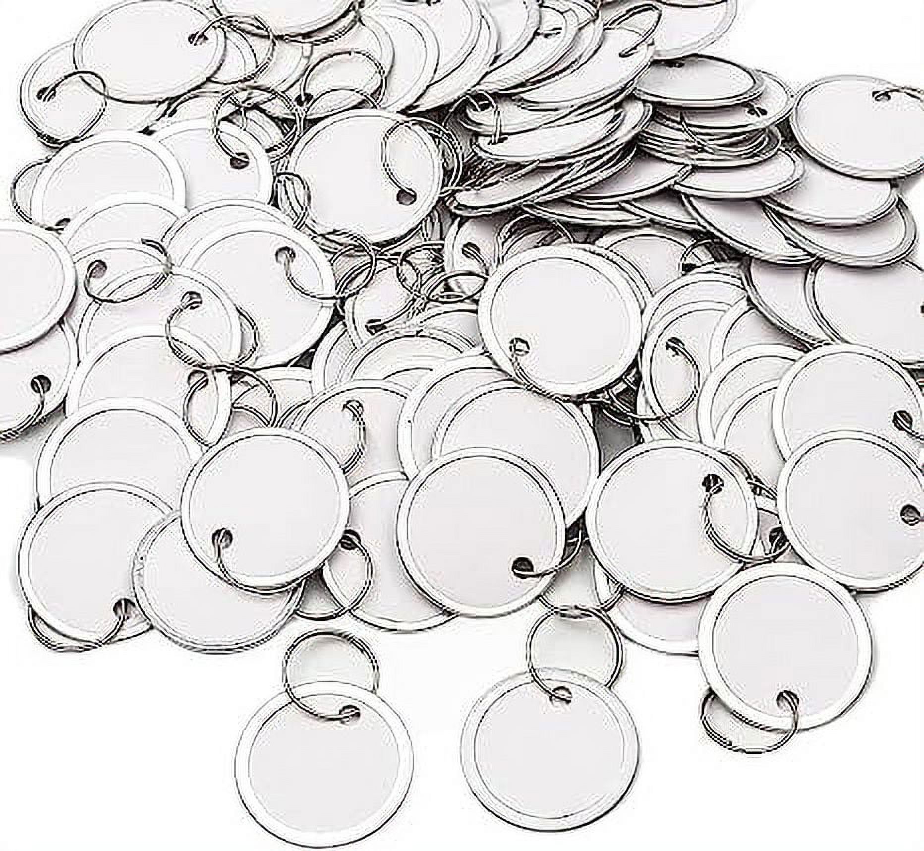 100pcs White Key Tags with Ring, 1.25inch Metal Rim Key Tags Round ...