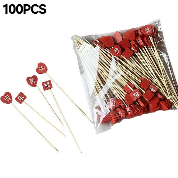 100pcs Wood Cocktail Picks, 2026New Red Cocktail toothpicks Bulk for ...