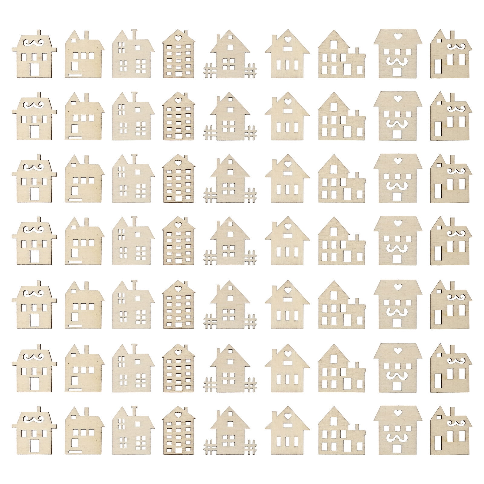 100pcs Wood Craft Shapes House Shaped Wood Embellishment Cutout Chips ...