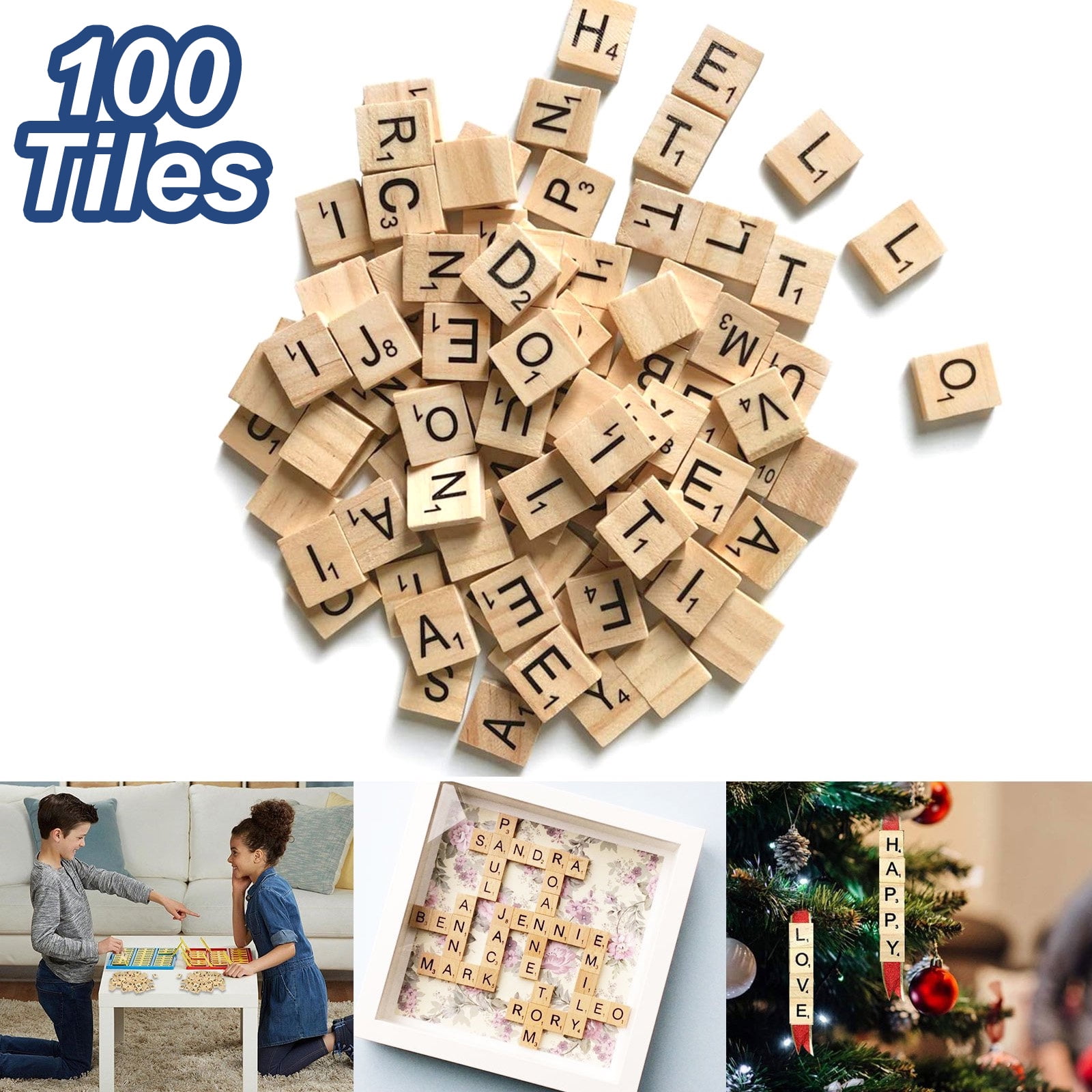 EEEkit 100pcs Alphabet Wooden Scrabble Tiles A-Z for Kids ABC Word ...