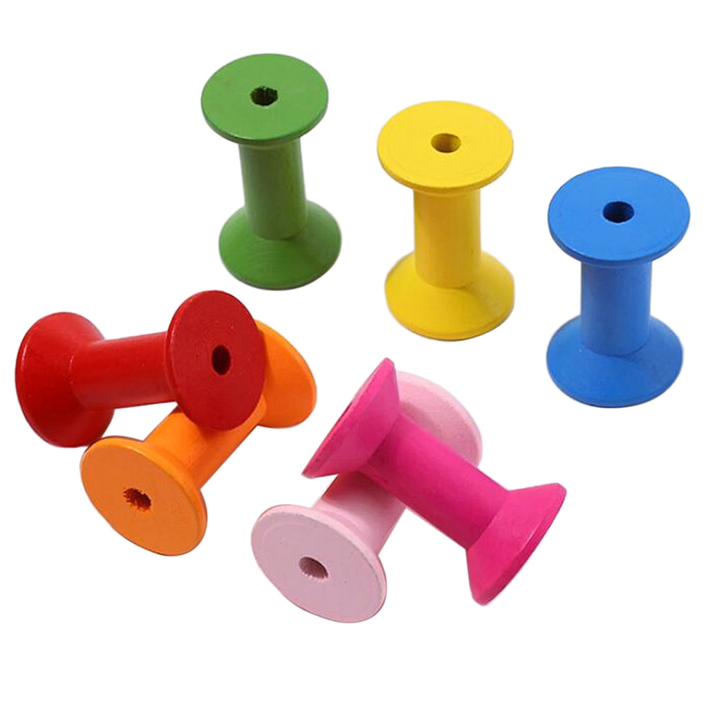100pcs Wooden Bobbin Spools for Thread Wire Colorful Needlework Sewing ...