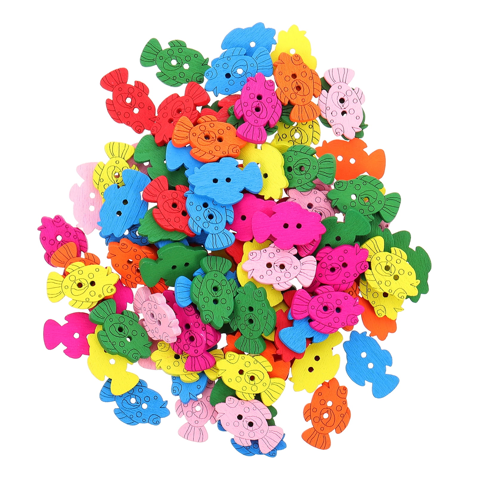 100pcs Wooden Fish Buttons Animal Buttons Wooden DIY Craft Sewing ...