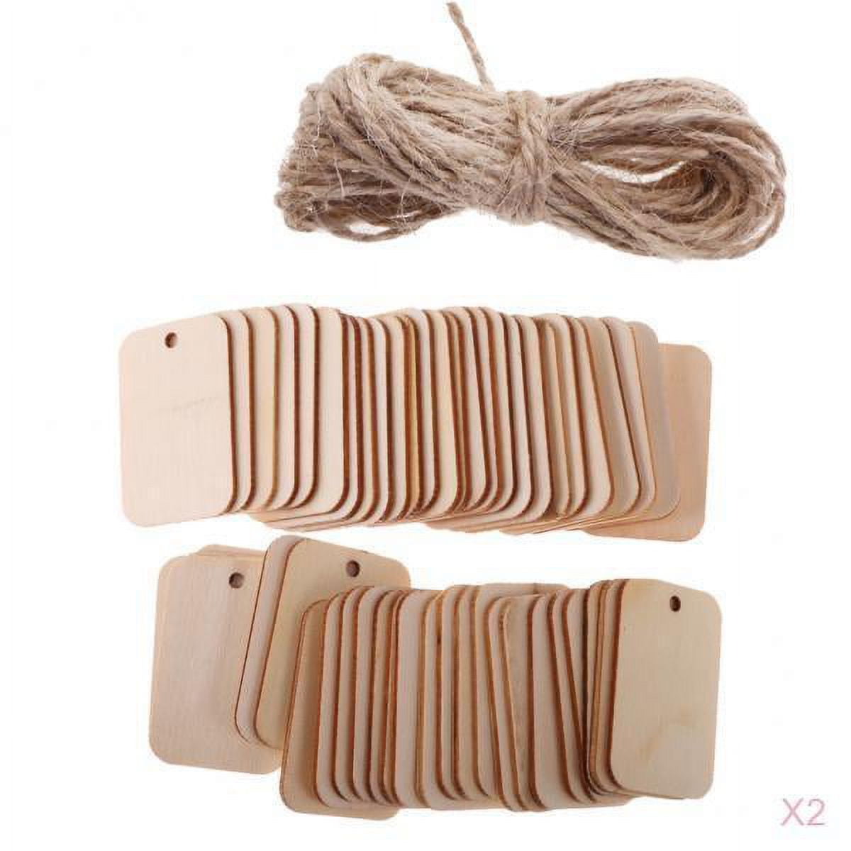 100pcs Wooden Tags Blank Unfinished Wood Cutouts Craft with String DIY ...