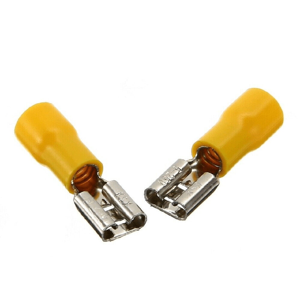100pcs Yellow 6.3mm Female Spade Terminal Crimp 12-10AWG Wire ...