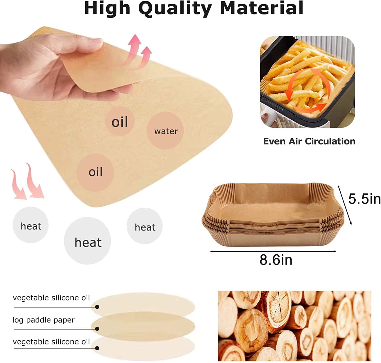 100pcs baking paper liners for air fryers - rectangular baking sheets ...