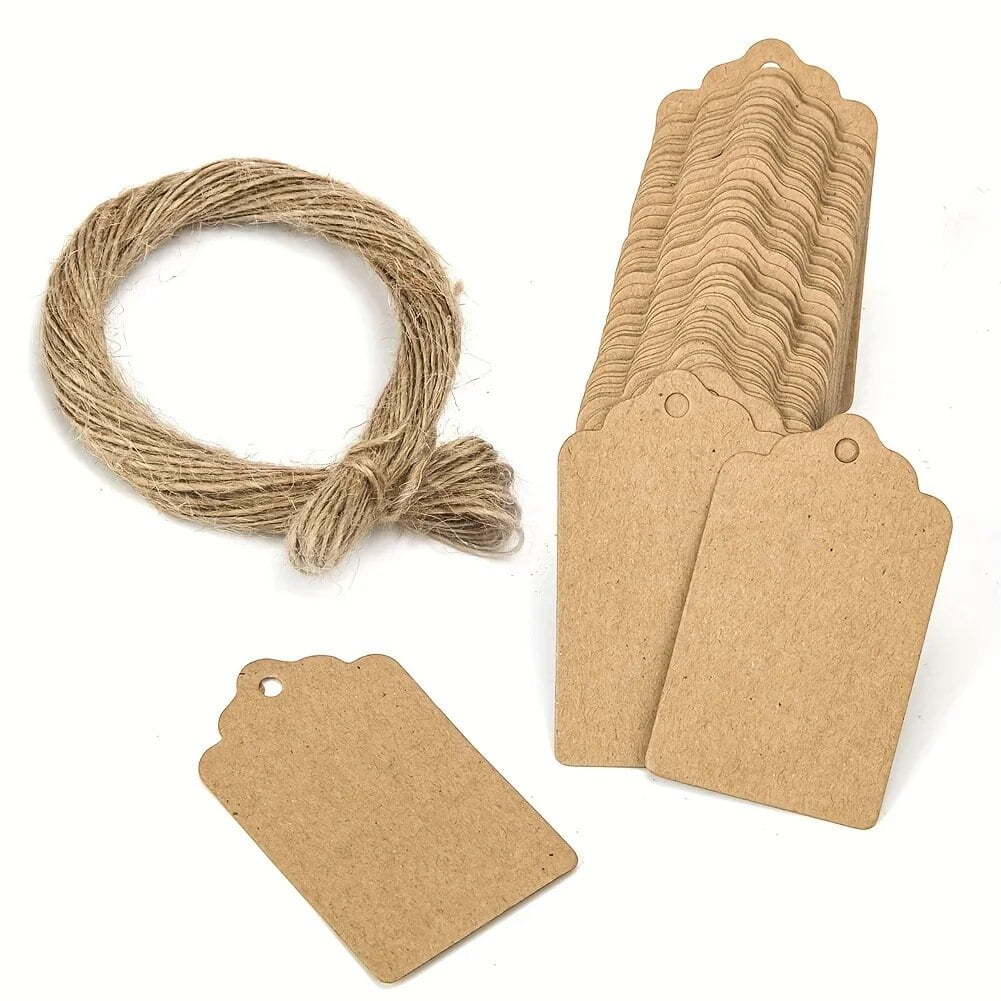 100pcs/pack Kraft Paper Gift Tags Blank Gift Tags Hang Tags With 20 ...