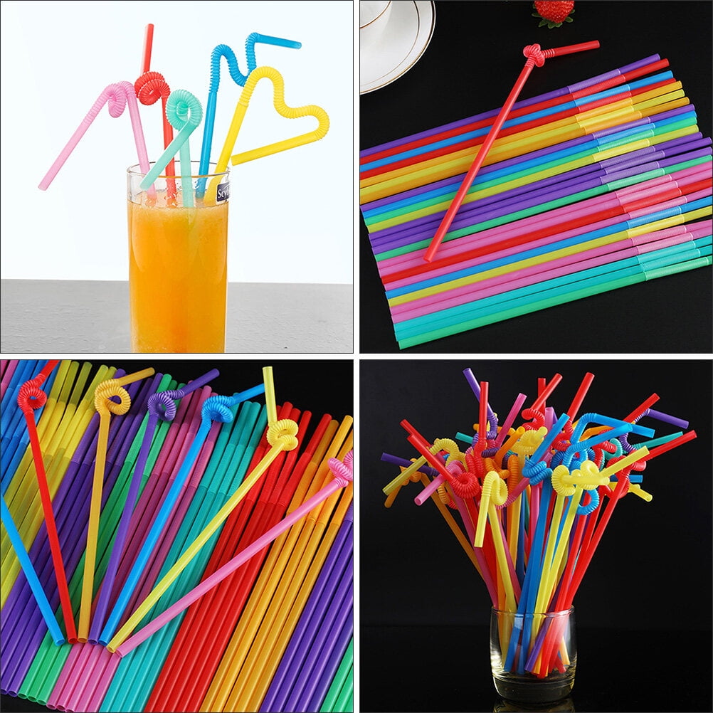 100pcs/set Plastic Color Modeling Straws Bending Lengthening Disposable ...