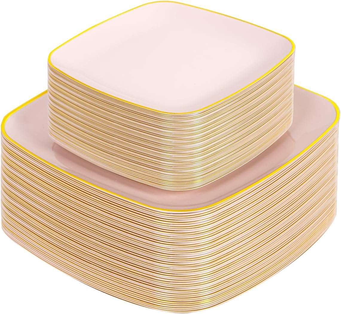 100pink Plastic Plates - Heavy Duty Square And Disposable Include 50 ...